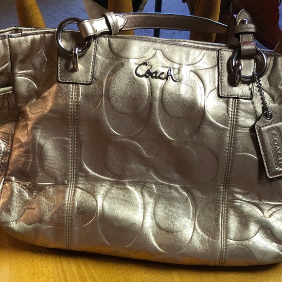 Coach | Bags | Coach Leather Monogrammed Gold Shoulder Bag | Poshmark